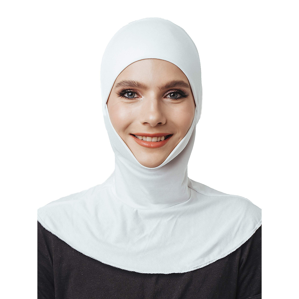 Mask Hijab, Cotton Under Scarf Tube Cap,Closure of The Chin, Ready to wear Muslim Accessories for Women (White)