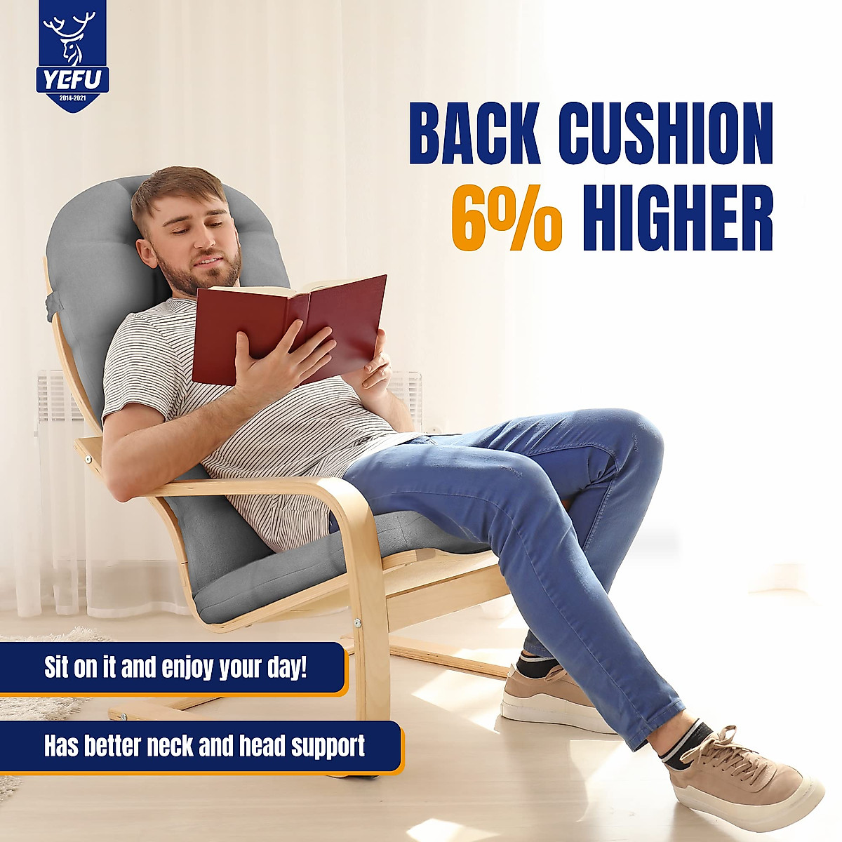 YEFU Adirondack Chair Cushion, Rocking Chair Cushions high Back, Thickened Patio Chair pad for Indoor and Outdoor, 49x20x5 inch, Gray, 2-Pack