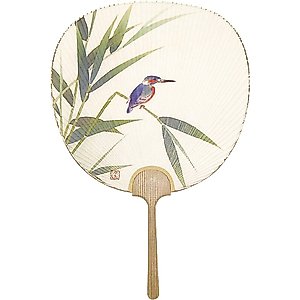 Shiomi Fan 1365 Flower and Bird (Kingfisher) 11.0 x 16.5 inches (28 x 42 cm)