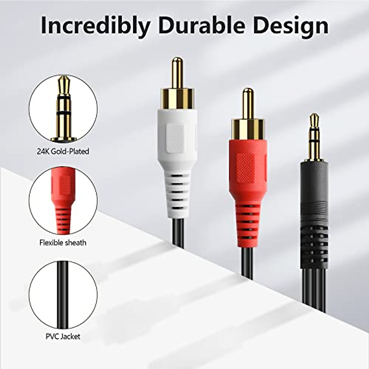 PASOW 3.5mm Stereo Male to 2RCA Male (Right and Left) RCA Audio Cable (100 Feet)