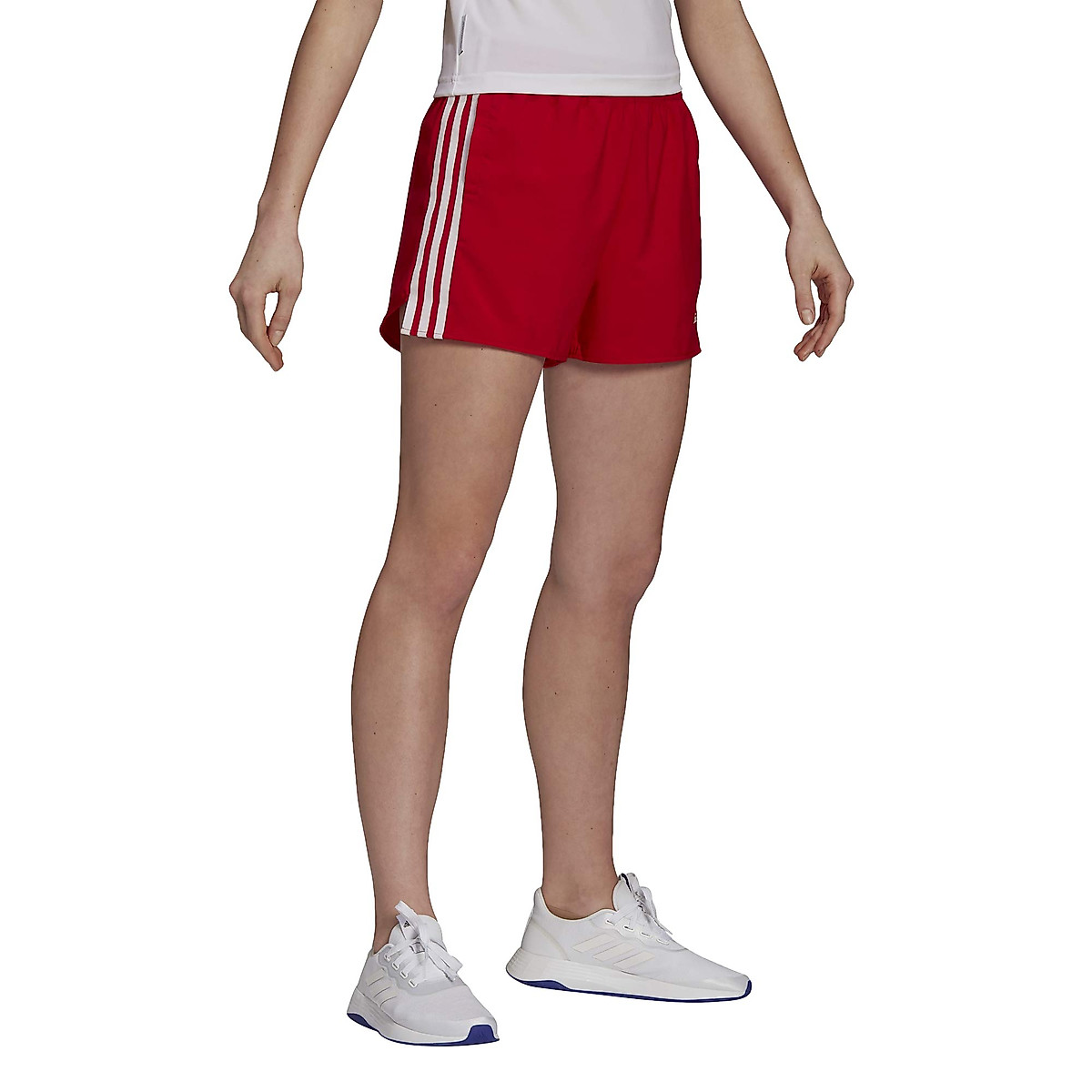 adidas Womens Woven 3-Stripes Sport Shorts Scarlet/White X-Small