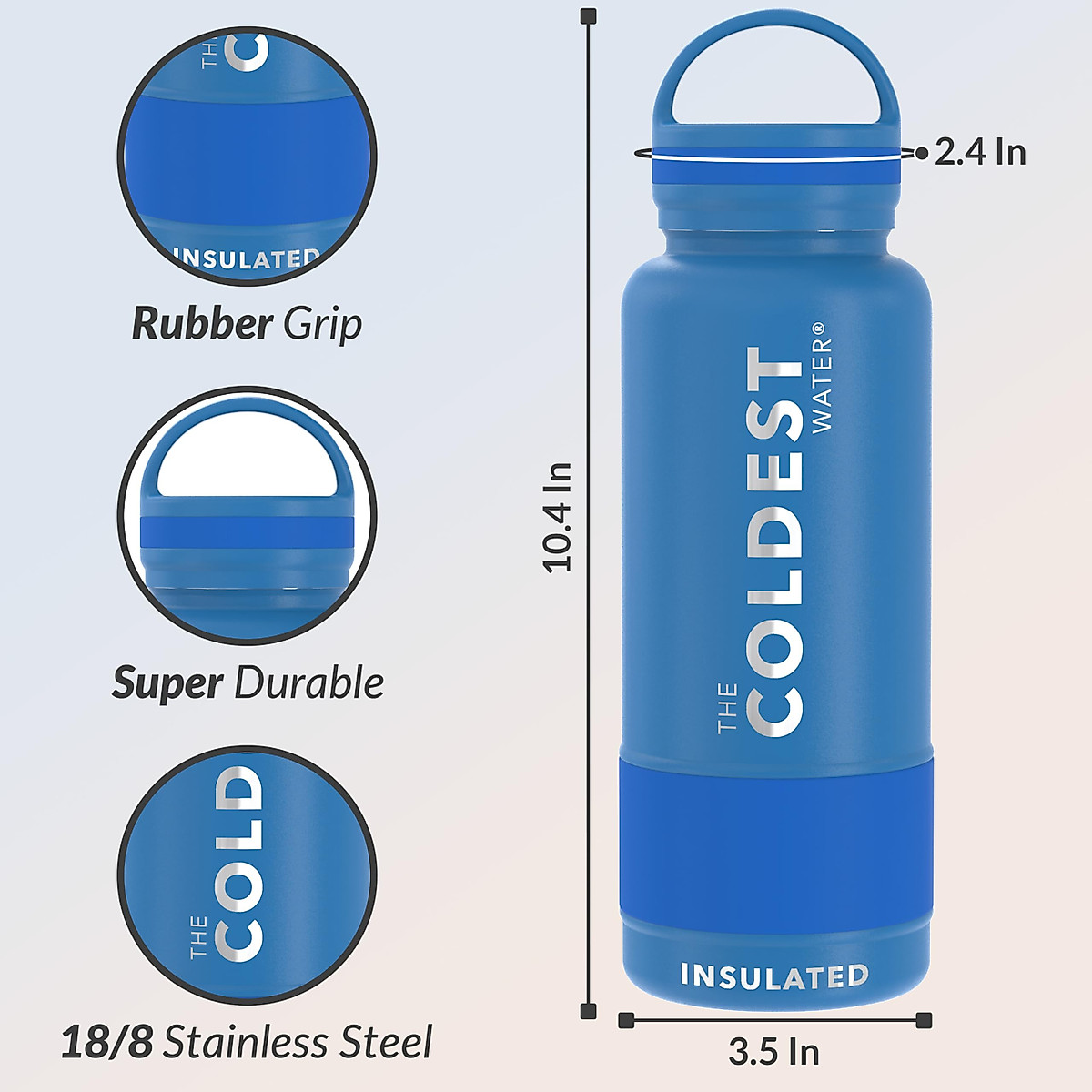Coldest Insulated Water Bottle with Handle Lid | Leak Proof, Insulated Modern Stainless Steel, Triple Walled, Sport Thermos Bottles, Metal Flask | 32oz