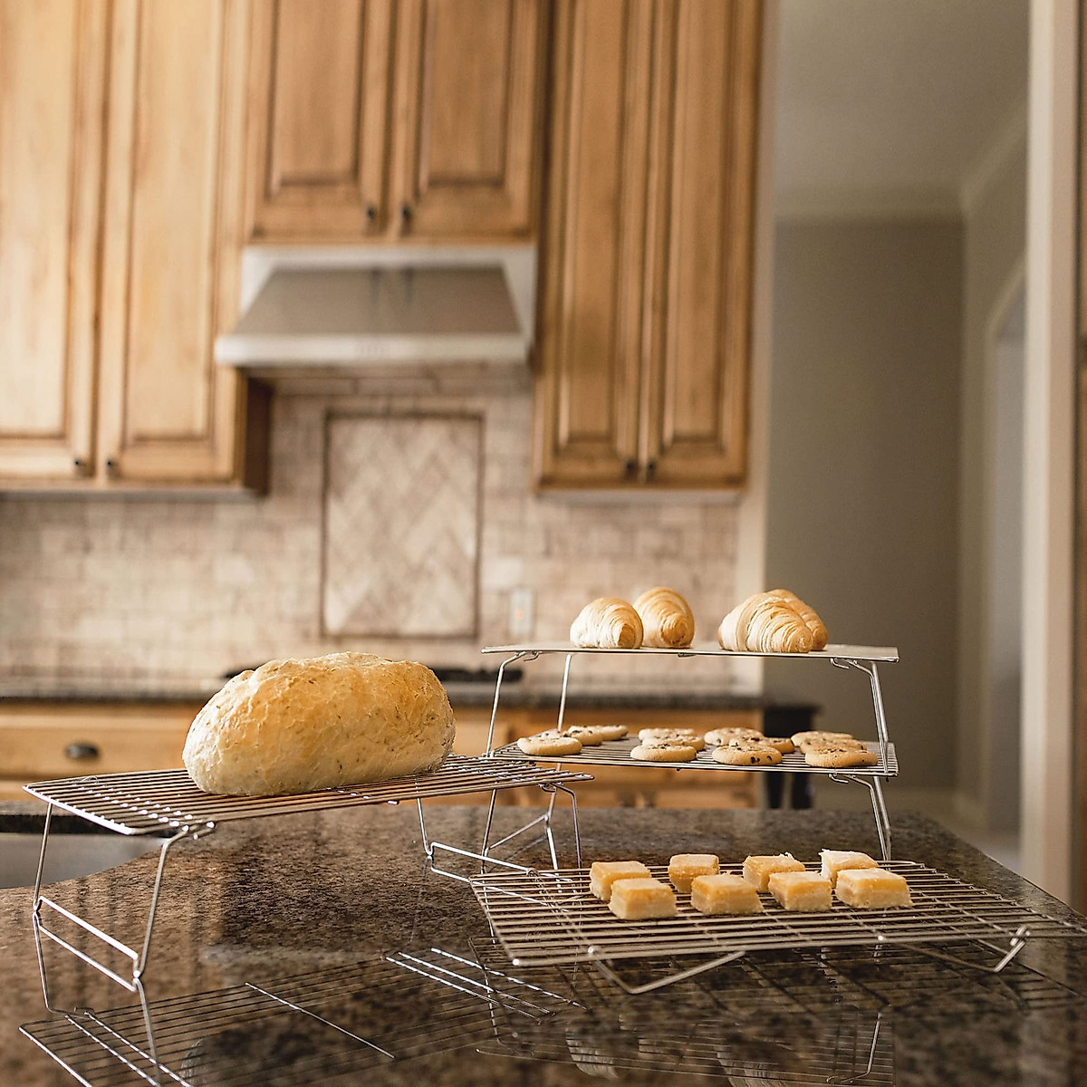 KITCHENATICS 4-Tier Stackable Cooling Racks for Baking, 100% Stainless Steel Wire Rack, Oven Safe Baking Rack, Oven Rack for Pizza, Cake, Bread, Cooling Rack for Cooking and Baking, Cookie Rack 15x10