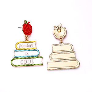 Teacher Earrings Beaded Dangle Earrings for Women Funny Teacher Apple Drop Earrings Teacher Appreciation Gift Back To School Jewelry (Book)