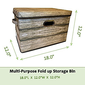 KB X-Large Extra Large Collapsible Fabric Storage Bin with Lid, Foldable Storage Basket, Stackable Box Organizer Container for Closet, Office, Bedroom, Living Room (Set of 5 Bins, Reclaimed Wood)
