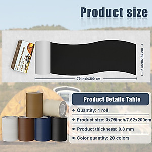 3x79 Inch Nylon Repair Patch Nylon Repair Tape Self Adhesive Nylon Fabric Tape Outdoor Camping Gear Nylon Repair kit for Tent, Umbrella, Down Jackets, Sleeping Bag, Knapsack （Black）