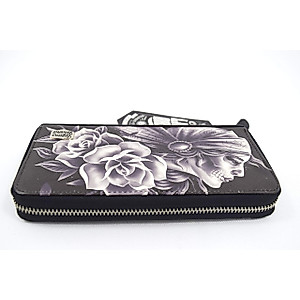 Liquor brand Gypsy Fortune Sugar Skull zip around clutch Wallet