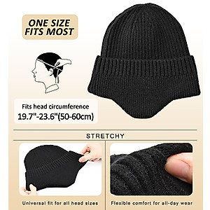 HiRui Knitted Beanie Hats Winter Hats Ear Covers for Men Women Kids Warm Slouchy (Black)