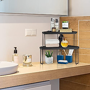 Ameuphercy 2-Tier Countertop Organizer Set of 2, Black, Rustic, Corner Shelf, Space Saving, Sturdy