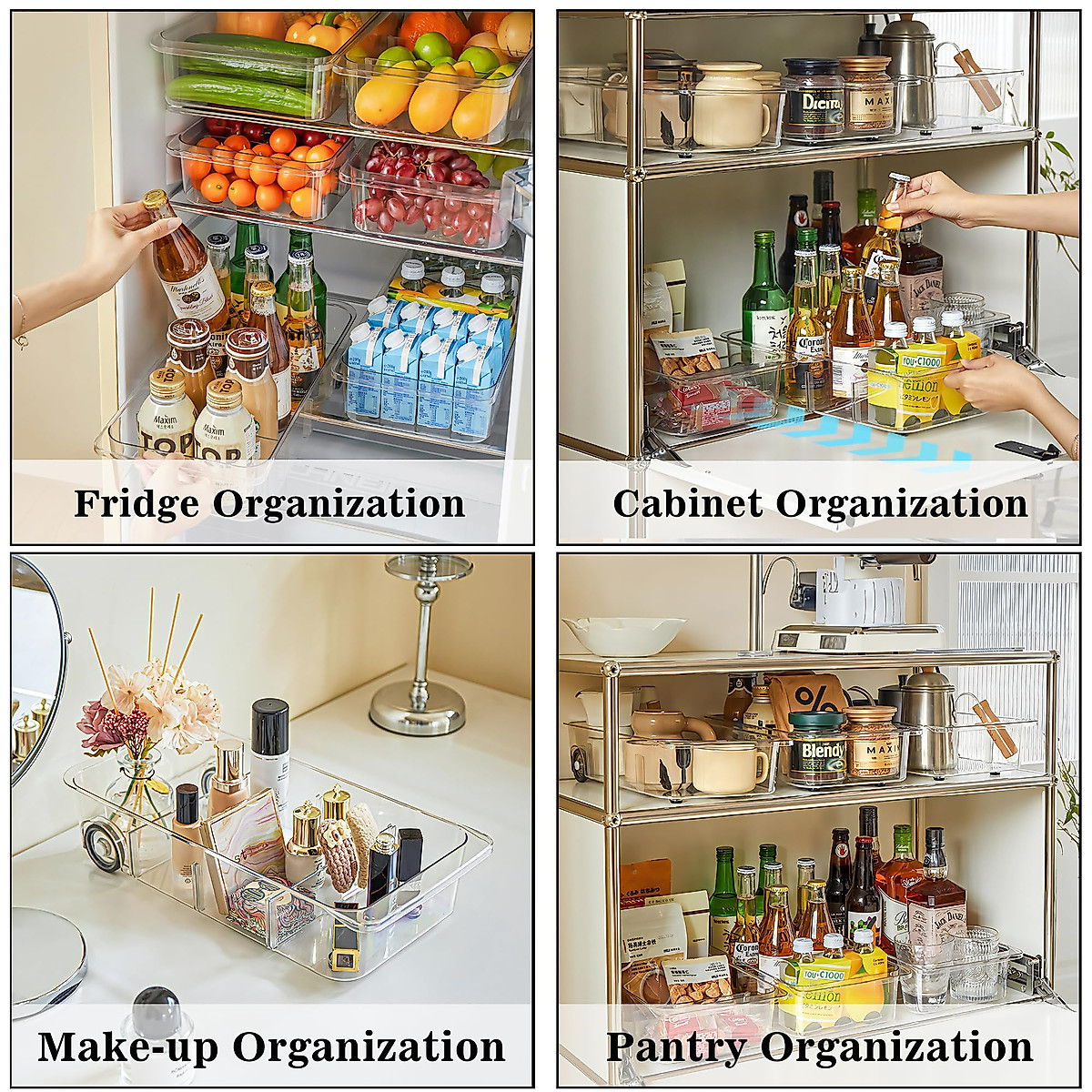 MineSign 2Pack Roll Out Fridge Caddy Bins Pull Out Drawer with Wheels Refrigerator Organizer Bins with Handles Divided Fruit Caddy for Fridge Pantry Cabinet Storage Cans Drinks