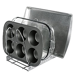 IRIS USA 12" Five-Tier Cookware Organizer, Pot and Pan Organizer Rack, Countertop and Under Cabinet Organizer, Adjustable, Rubber Feet Prevent Scratches, Silver