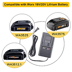 WA3868 18V/20V Quick Charger Compatible with Worx 20V Lithium Battery WA3525 WA3520 WA3578 WA3575 WA3512 Replacement for Worx WA3742 WA3732 WA3875 WA3847 WA3881 Charger