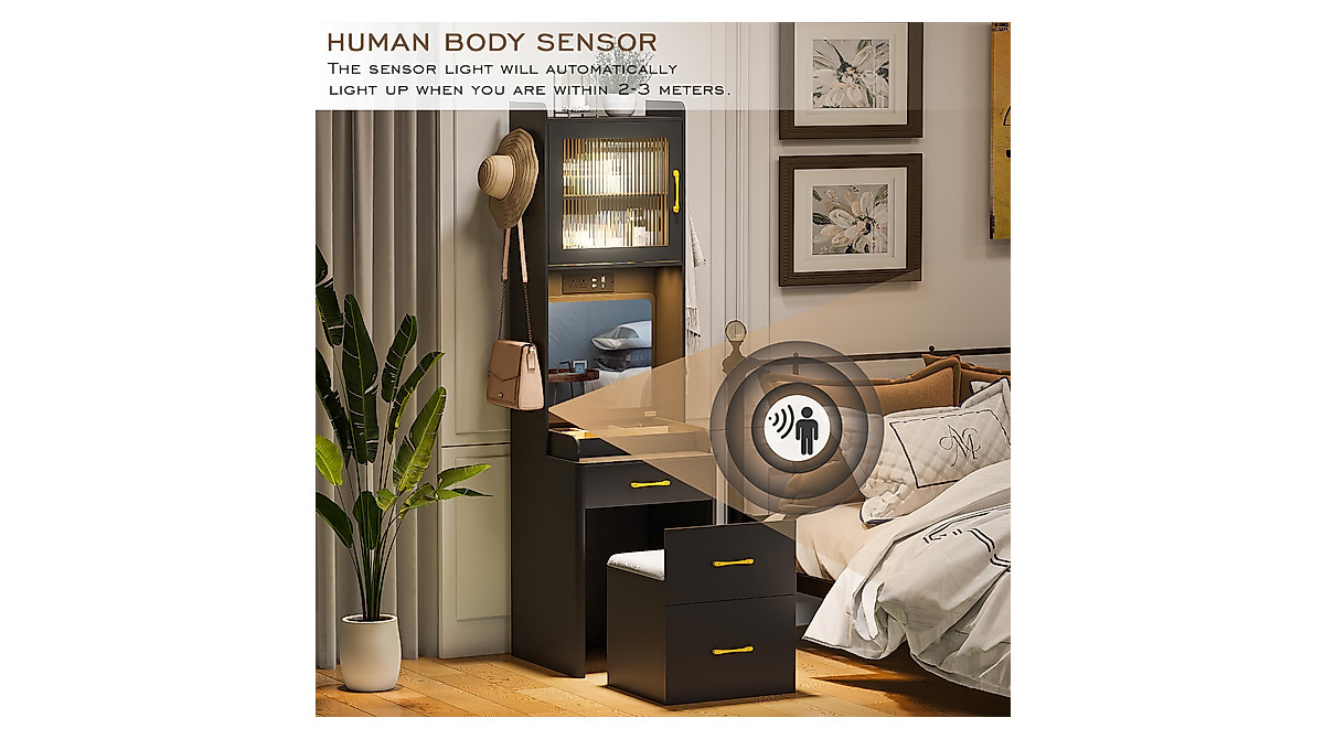 JDPAG 3-in-1 Vanity Desk with Mirror & Lights for Small Spaces