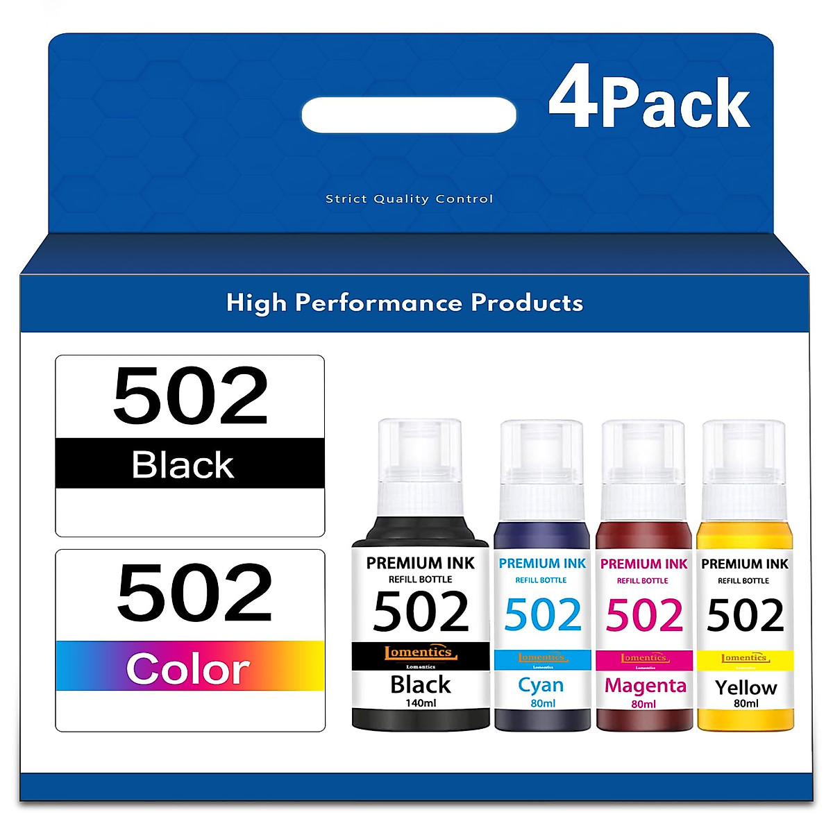 LOMENTICS Compatible Ink Cartridge Bottle Replacement for Epson 502 (Black, Magenta, Yellow and Cyan, 4-Pack)