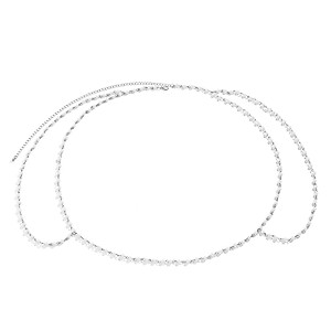 Missgrace Sexy Pearls Shiny Bra Statement Body Chain Jewelry Silver Gold Dainty Body Jewelry Layered Bikini Shoulder Chain Wedding Party Nightclub Body Accessories Jewelry for Women Bride (Silver)
