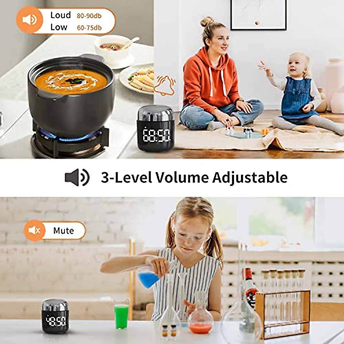 MeesMeek Digital Kitchen Timer,Countdown Countup Timer with Large LED Display Volume Adjustment,Timer for Cooking, Classroom Time for Kids and Teachers. (Light Grey)