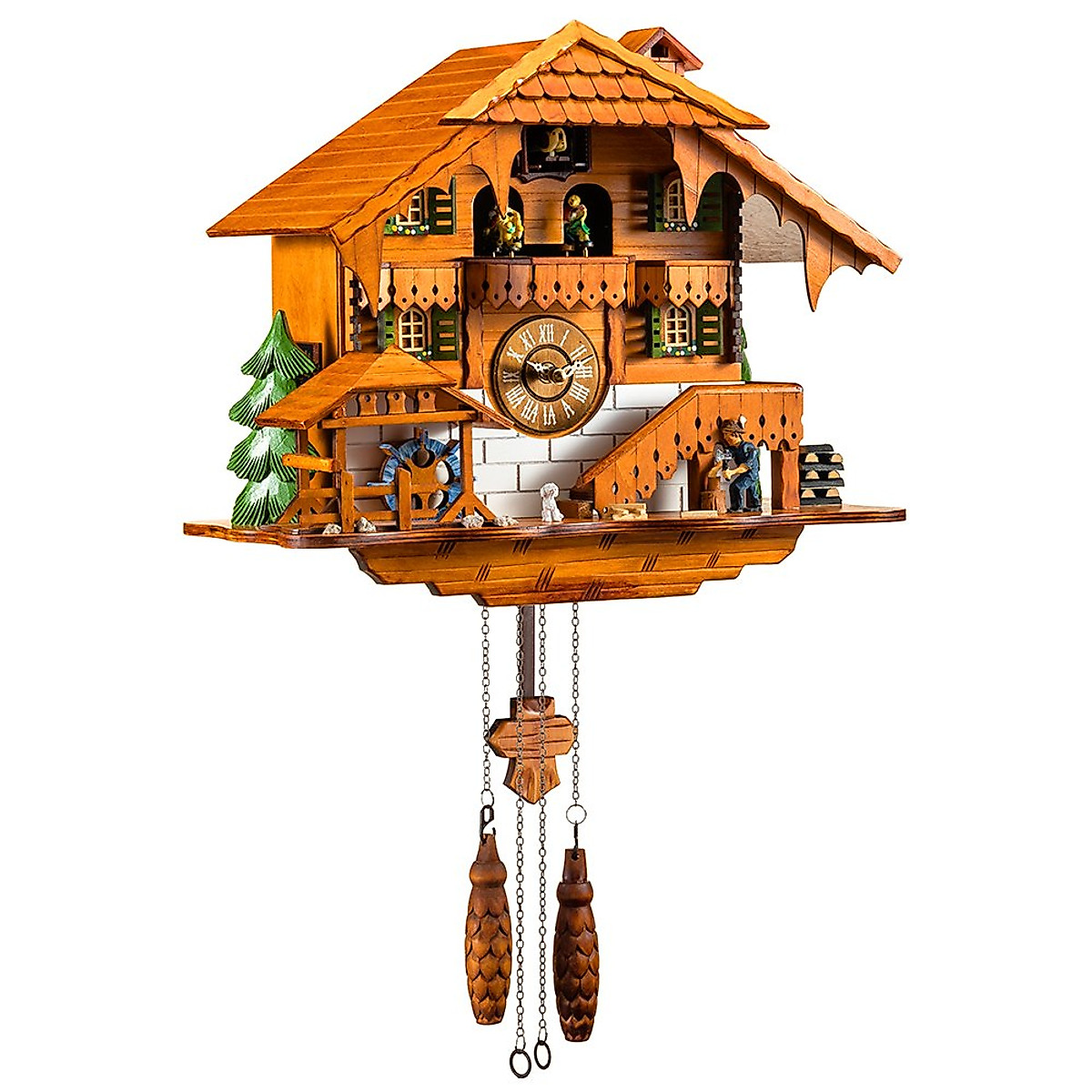 Kintrot Cuckoo Clock Black Forest Quartz Wall Clock Pendulum Movable Bird, Dancers, Watermill, Wood Chopper