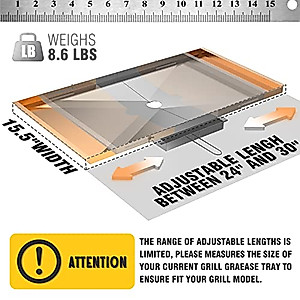 Grease Tray for Gas Grill with Catch Pan, Universal 24" - 30" Adjustable Stainless Steel Grill Grease Tray Replacement Parts for Dyna Glo, Nexgrill, Backyard, Expert, BHG, Kenmore and More Brand Grill