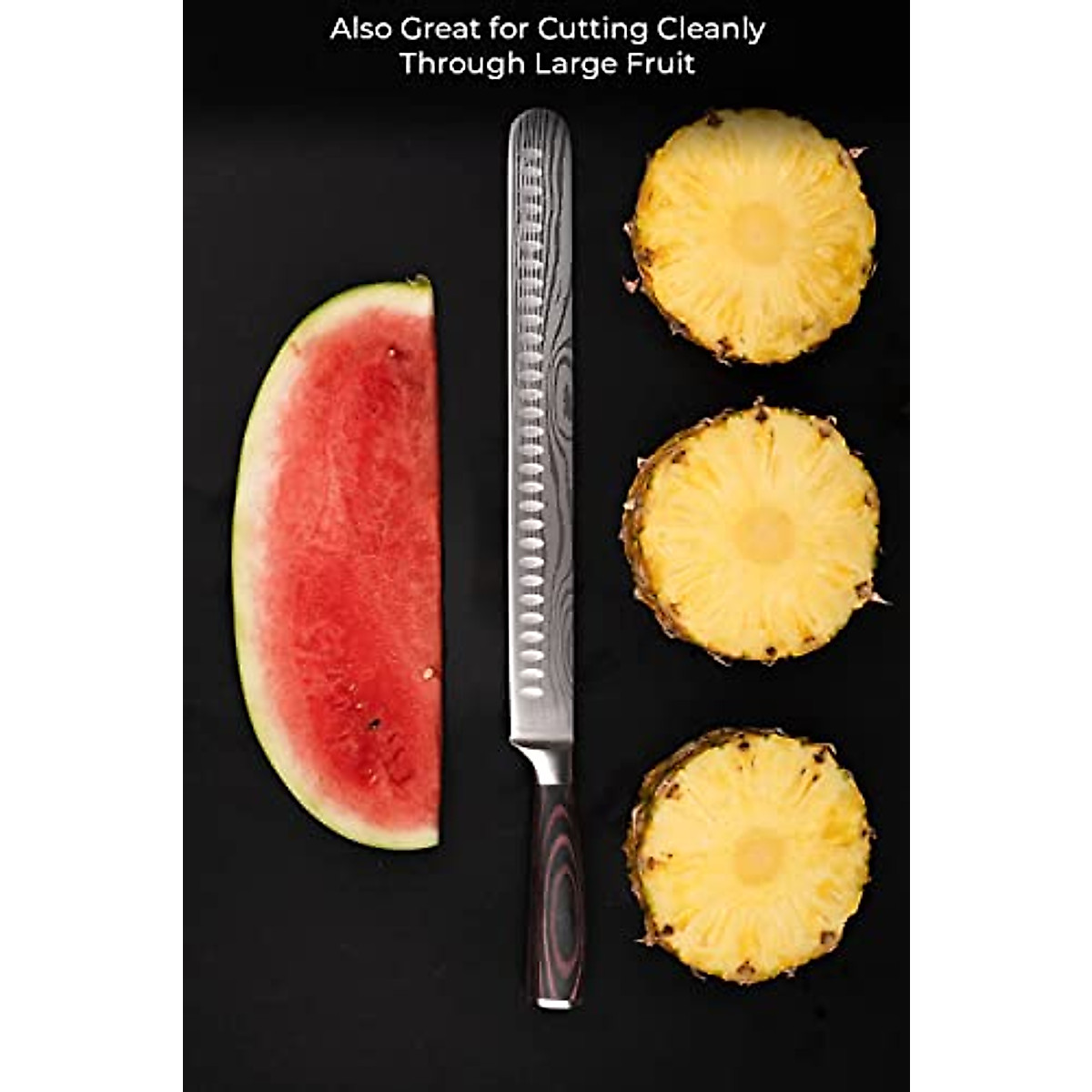 SENKEN 12" Brisket Knife with Engraved Damascus Pattern - Ultra Sharp Slicing Carving Knife for Brisket, Meat, Roasts, and Large Fruit - High Carbon Stainless Steel with Smoothly Finished Wood Handle