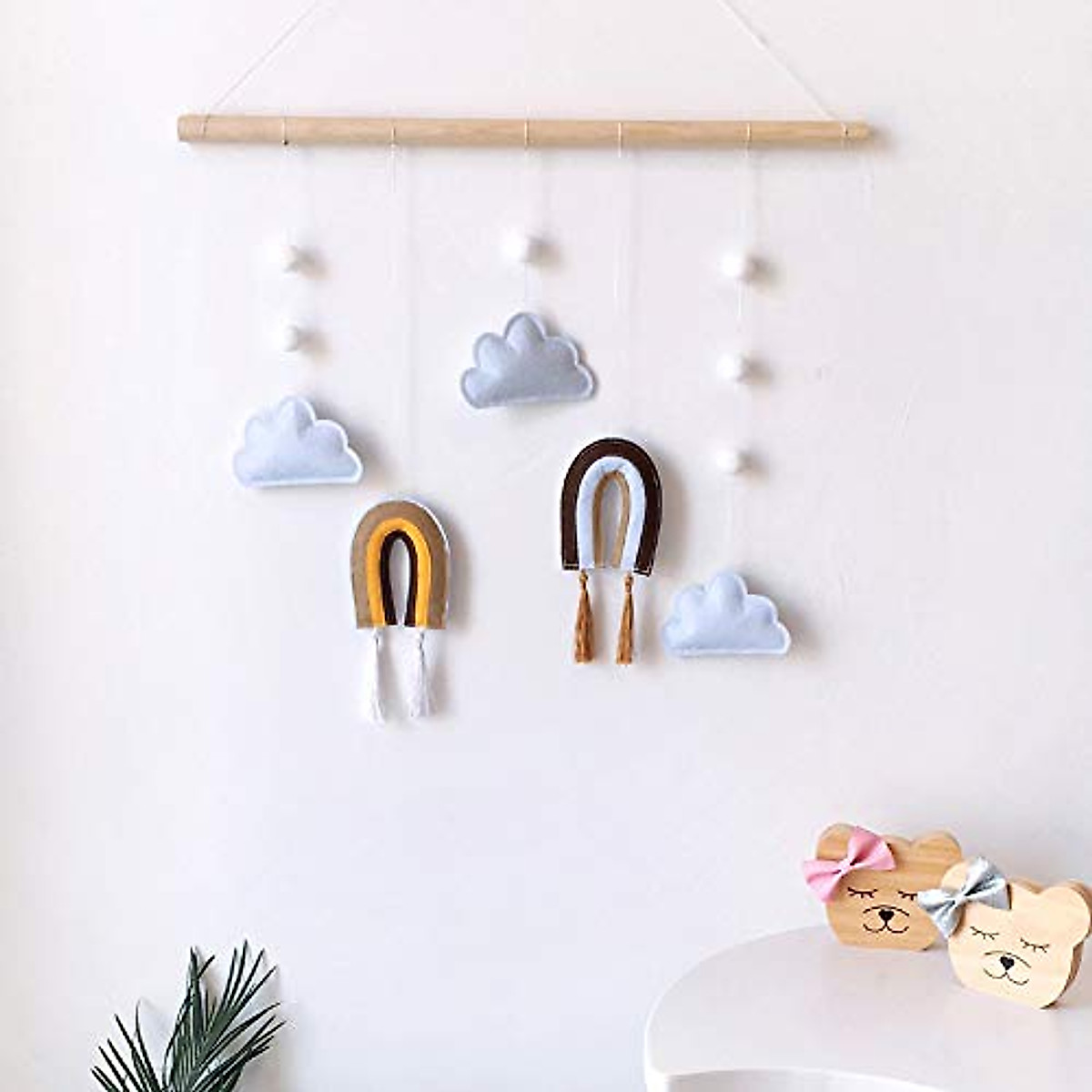 Jiecikou Wooden Wall Hanging Decor Cloud Rainbow Felt Wall Art Ornaments for Bedroom Nursery Room B