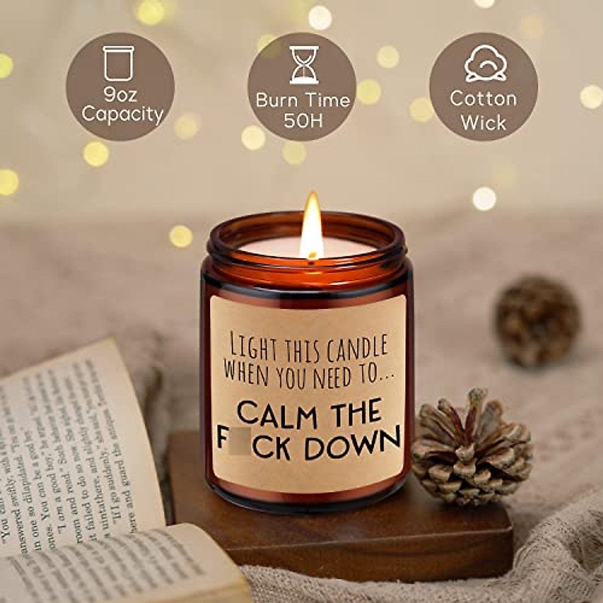 Miracu Calming Scented Candles, Calm The f Down - Funny Anxiety Relief Candle, Stress Relief Gifts for Women, Men - Mothers Day, Birthday Relaxing Gifts for Women, Mom, Wife, Daughter, Friend, Him Her