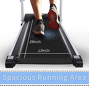 YSSOA High Performance Folding Treadmill, Workout Running Machine with LCD Display and Phone Slot, Compact Treadmill for Fitness Gym Exercise, White and Black.
