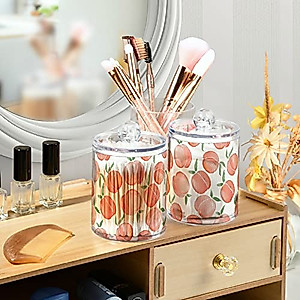 DOMIKING Peaches 2 Pack Cotton Swab Holder Dispenser Plastic Jar Bathroom Storage Canister Acrylic Containers for Floss Makeup Sponges Cotton Ball