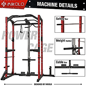 Mikolo Power Cage, Power Rack with LAT Pulldown, 1200 Pounds Capacity Workout Cage with More Training Attachments, Squat Rack for Home Gym, F4-301