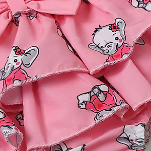 PENNSOY Baby Girl Clothes Newborn Infant Elephant Print Summer Outfits Ruffle Short Sleeve Romper Jumpsuit with Headband 3PCS Pink 3-6M