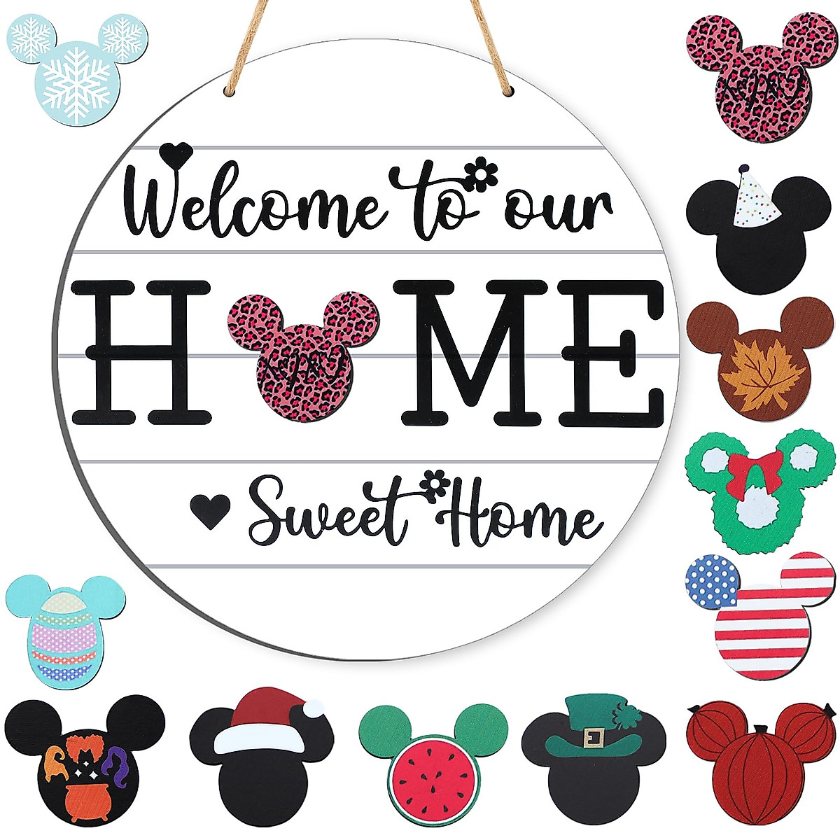 BDUSXYZ 13 Pcs Interchangeable Wooden Welcome Sign Seasonal Front Door Sign Farmhouse Wall Decoration, Door Hanging Wreath for Christmas (White)