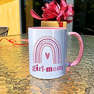 Dnuiyses Girl Mom Coffee Mug, Inspirational Mama Rainbow Mug Gift for Woman BFF Daughter Mom Wife Sister Adult, Watercolor Rainbow Thanks Mug Gifts for Mother's Day Birthday Christmas Thanksgiving.