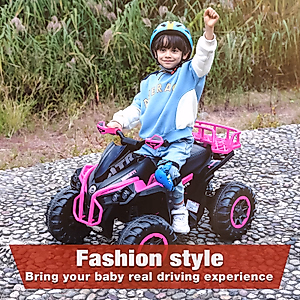 Soar Four Wheeler for Kids - Electirc Toddler 4 Wheeler for Kids 3-6, Ride on Atv 12v Battery Powered, Kids Quad with LED Lights, Music, High Low Speed, USB/TF, Treaded Tires, Black