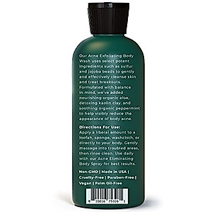 TreeActiv Acne Exfoliating Body Wash, 8oz, Foam Cleanser for All Skin Types, Sulfur, Aloe Vera, Jojoba Beads