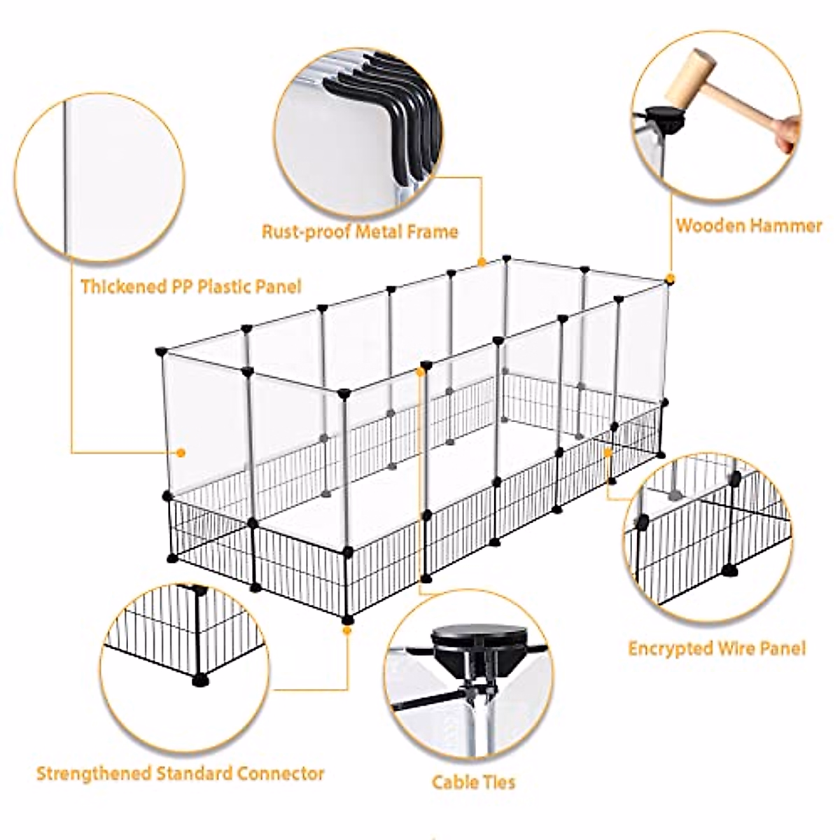 C&AHOME Pet Playpens, Small Animal Indoor Playpen, DIY Exercise Fence, Playpen Cage, Expanded & Portable Design for Guinea Pigs, Puppy, 49.5" L x 25.4" W x 22.6" H UTW3040W
