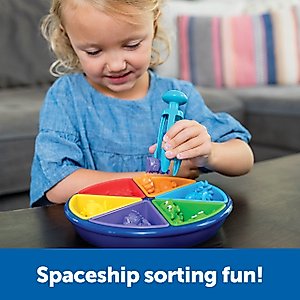 Learning Resources Oodles of Aliens Sorting Saucer, Fine Motor Skills, Counting and Sorting Toys, Preschool Games, Educational Toys, 48 Pieces, Ages 4+