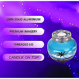 hlc Beach Urn Blue Palm Tree Design Cremation Urns for Human Ashes Medium Funeral Urn - Modern Beautiful Memorial Urn 6 x 5