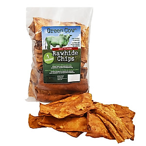 GreenCow Rawhide Chips Beef Flavor 1-Pound Bag - Premium Large Dog Rawhide Chews - Ideal for Agressive Chewers Dog Rawhide Treats - Durable Rawhide Bones for Large Dogs