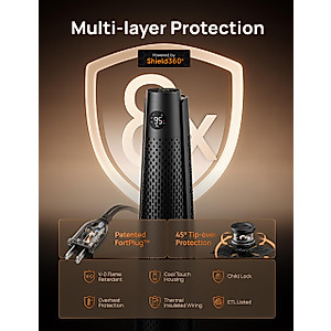 Dreo Space Heater Large Room, 30" Electric Heaters with Remote, 120° Oscillation, Adjustable Thermostat, 5 Heat & 3 Fan levels, 8 Safety Protections, 25dB Quiet, 1-12H Timer, Heater for Office, Black