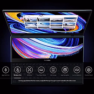 ASUS ZenBook Pro Duo 15 OLED UX582 Laptop, 15.6 inch OLED UHD Touch Display, Intel Core i9-11900H, 32GB RAM, 1TB SSD, GeForce RTX 3060, ScreenPad, Windows 11 Pro, Celestial Blue, UX582HM-XH96T