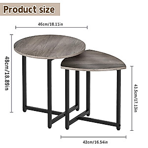 Wolawu Nesting Table Small Round Coffee Table,Set of 2 End Tables,Minimalist Side Table for Living Room Bedroom,Stacking Sofa Side Tables with Solid Metal Frame for Small Space,Oak