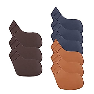 GOCHSS I Golf Iron Headcovers 10pcs PU Fit Both Right-Handed Clubs Golf Club Protector for Titleist Callaway Ping Taylormade Fit More Brands Golf Iron. (Yellow+Dark Blue+Brown)