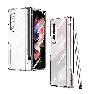 EAXER for Samsung Galaxy Z Fold 3 5G Case, Shockproof Luxury Plating Clear Full Protective Case Cover with A Pen (Clear)