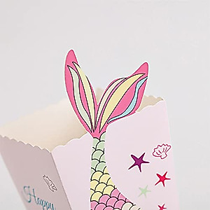 24 Pcs Pink Mermaid Popcorn Boxes Movie Theater Night Paper Popcorn Boxes Mermaid Popcorn Containers Boxes for Movie Night Movie Party Theater Themed Decorations or Carnival Party Circus