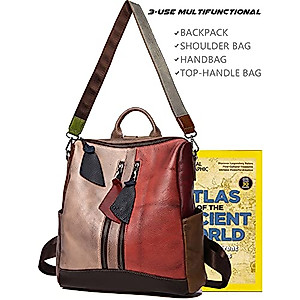 Segater Multicoloured Backpack Fashion Genuine Leather 2 Ways Convertible Shoulder Bag Vintage Patchwork Handbag Travel Satchel Rucksack