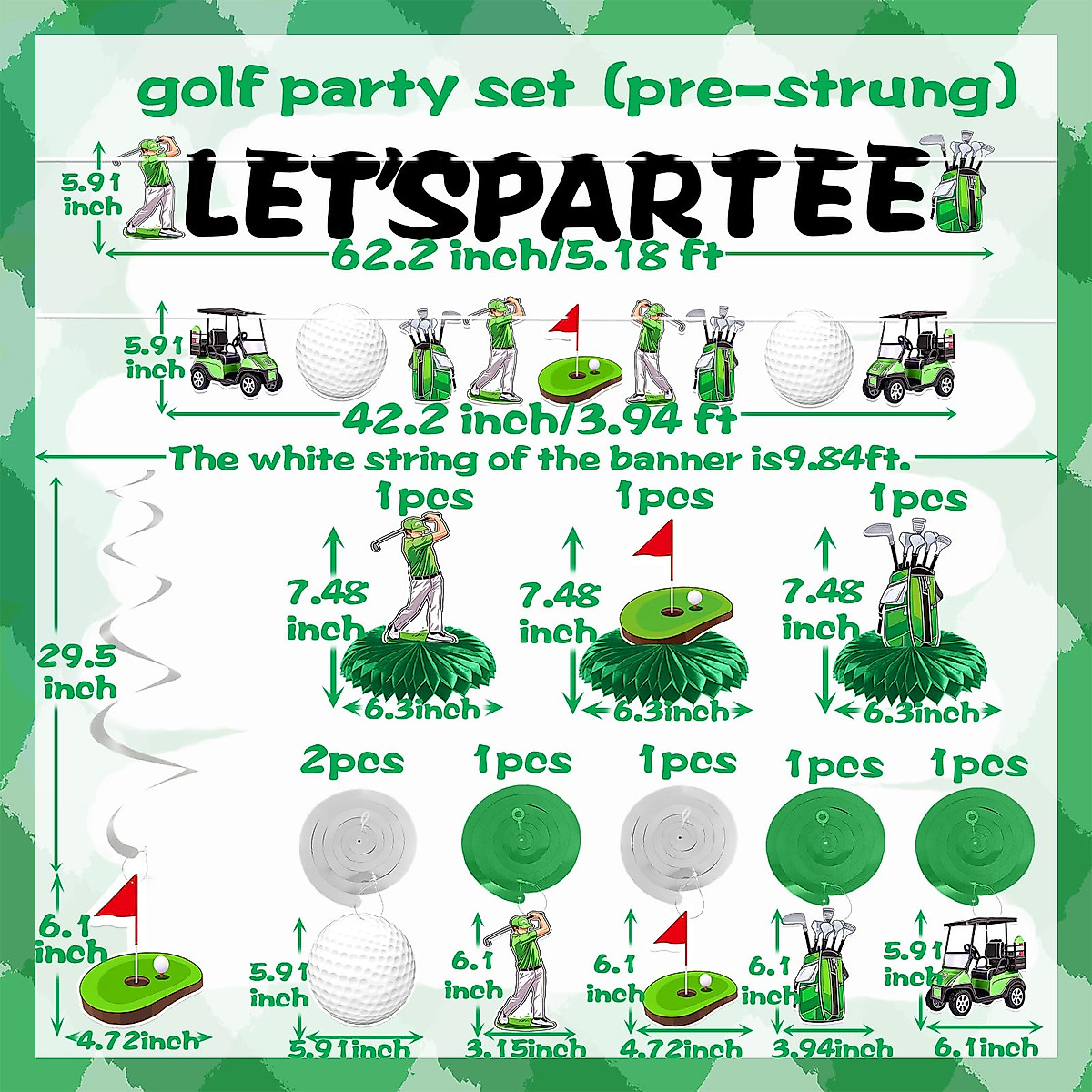 Pre-assembled Golf Birthday Party Decorations Golf Themed Party Decorations Golf Decorations for Party Golf Banner 6 Golf Party Hanging Swirl 3 Golf Honeycomb Centerpieces Par-Tee Time Birthday