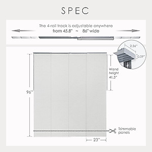 GoDear Design Adjustable Sliding Room Dividers Panel Blinds 45.8"- 86" W x 96" H, Extendable Track Vertical Blinds for Windows Patio Doors, Trimmable Vertical Panel Curtains, Semi Privacy, Snowdrop