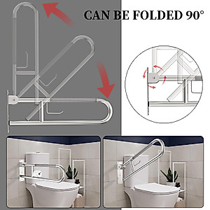 Toilet Grab Bar 30.3 Inch, YuanDe Brushed Nickel Anti-Slip Support Rail, U Shaped Flip-Up Grab Bar with Paper Holder, Stainless Steel Knurled Handicap Safety Handrails for Disabled Elderly Pregnant