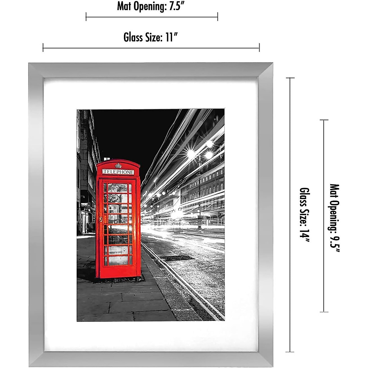 Americanflat 11x14 Picture Frame in Silver - Displays 8x10 with Mat or 11x14 Without Mat - Engineered Wood with Shatter Resistant Glass - Horizontal and Vertical Formats for Wall