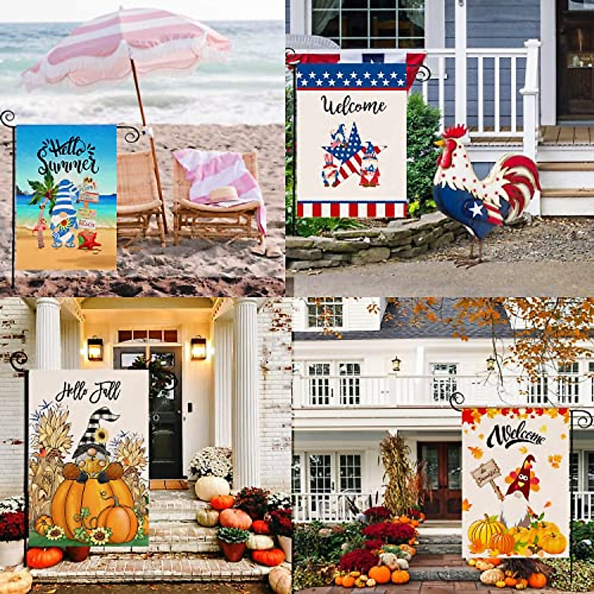 CDLong Gnome Seasonal Garden Flag Set of 12-Vertical Double Sided 12.5 x 18 Inch Yard Flag,Spring Welcome Easter Rustic Flag for Indoor Outdoor Holiday Decorations