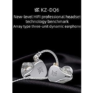 KZ DQ6 Array type three-unit dynamic in-Ear Headphone, HIFI Stereo Noise Isolating Sport IEM Wired Earphones/Earbuds/Headphones with Detachable Cable (without Mic, Grey)